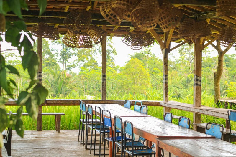 Coffee Shop with a Natural Rice Field Theme in Bali Stock Image - Image ...