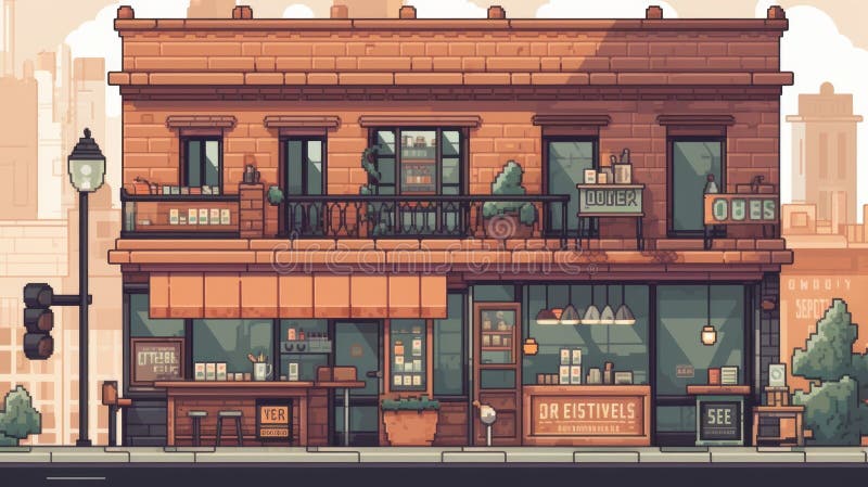 Coffee Shop Pixel Art Illustration Stock Illustration - Illustration of ...