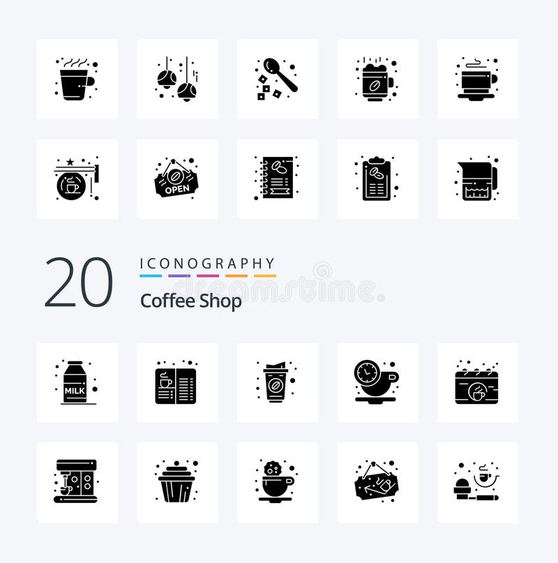 20 Coffee Shop Solid Glyph Icon Pack Like Break Time Coffee Rest Break ...
