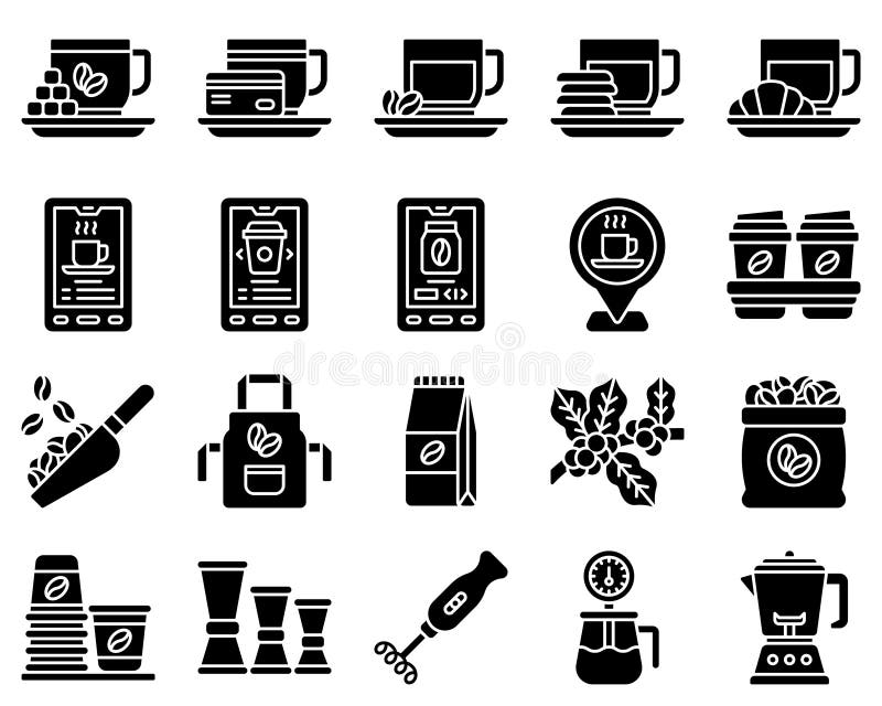 Coffee Shop Solid Vector Icon Set 3 Stock Illustration - Illustration of snack, beverage: 261598094