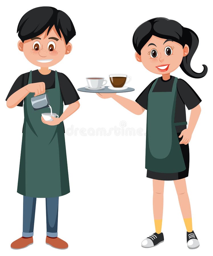 Coffee Shop Staff Cartoon Character on White Background Stock Vector ...