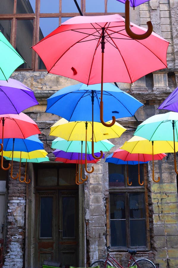 Coffee shop with umbrellas stock photo. Image of shop - 119807144