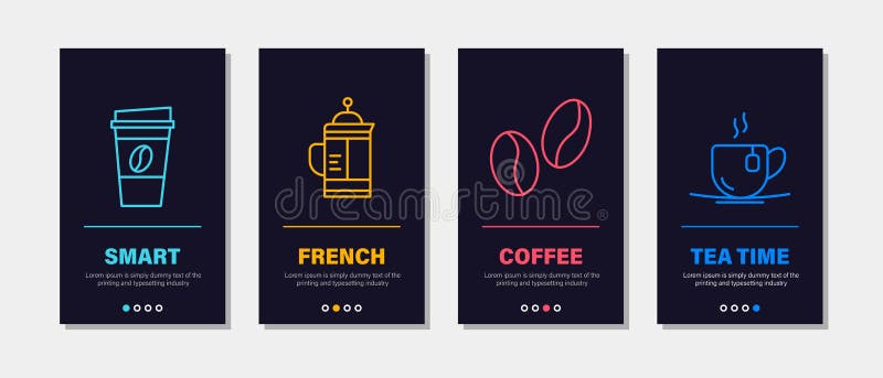 Coffee Shop Vertical Vector Banners Collection. Four Onboarding Design ...
