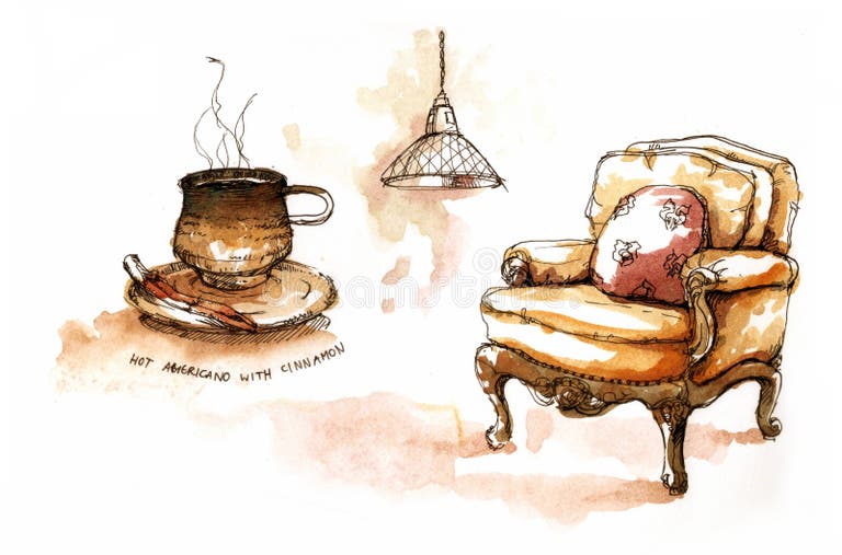 Coffee Shops Element Drawing Stock Illustration - Illustration of cafe ...