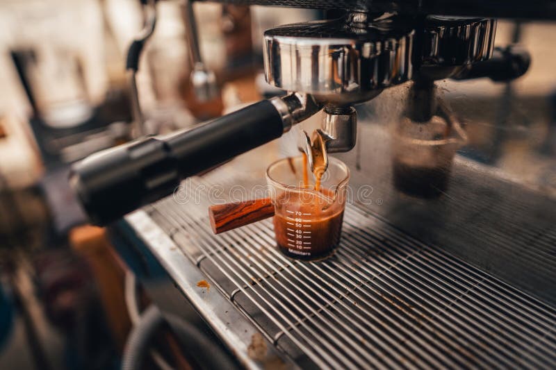 Coffee Shot,Coffee Machine Pouring Out Espresso Shot Stock Photo ...