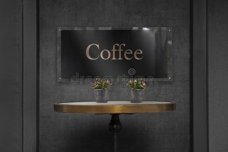 Coffee sign board on wall stock photo. Image of cafe - 169769368