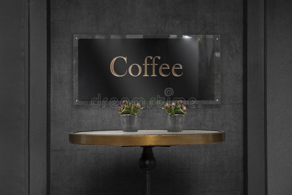 Coffee sign board on wall stock photo. Image of cafe - 169769368