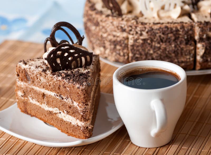 Coffee ,a Slice of Cake on a Plate Stock Photo - Image of form, spoon ...