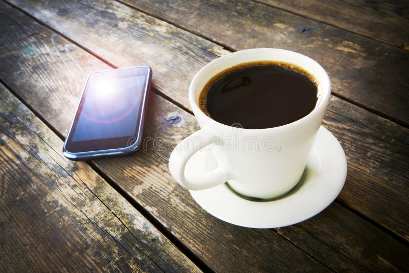 Cup of Coffee and a Smartphone. Stock Image - Image of breakfast, drink ...