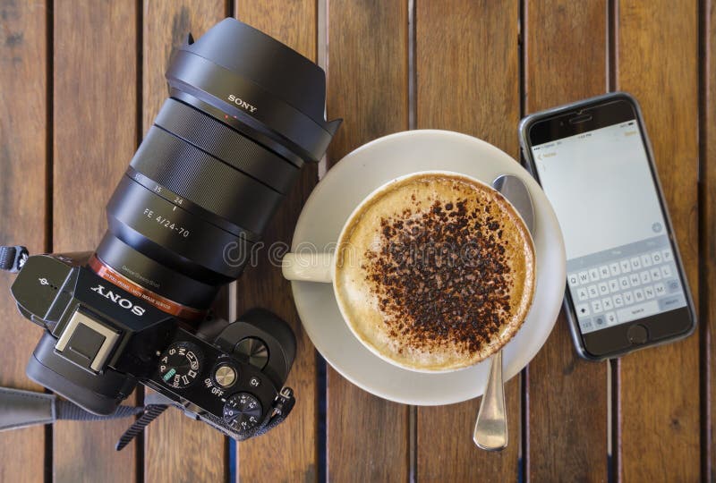 Coffee, Smartphone and Camera Editorial Stock Image - Image of plan ...