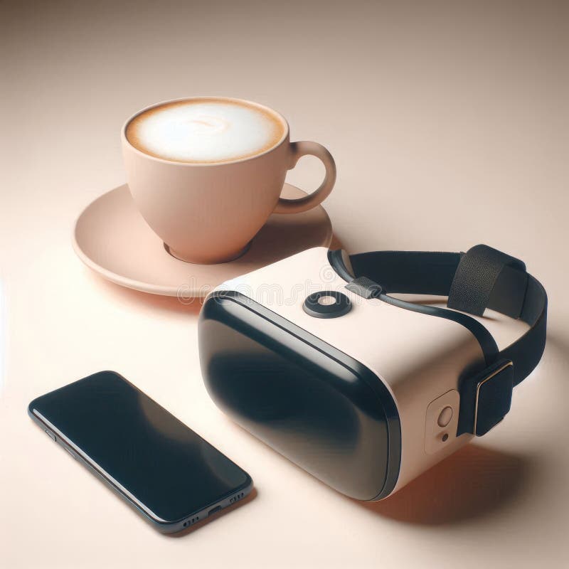 Coffee, Smartphone and Virtual Reality Headset on the Table. Stock ...
