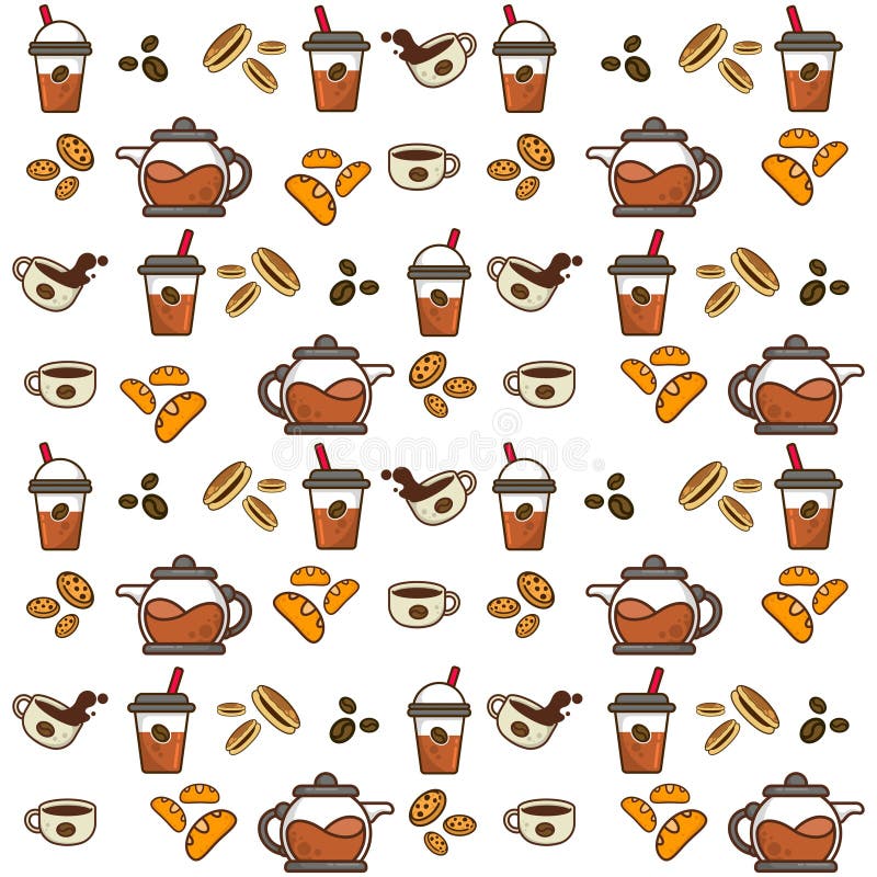 Coffee and Snack Doodle Pattern Stock Illustration - Illustration of ...