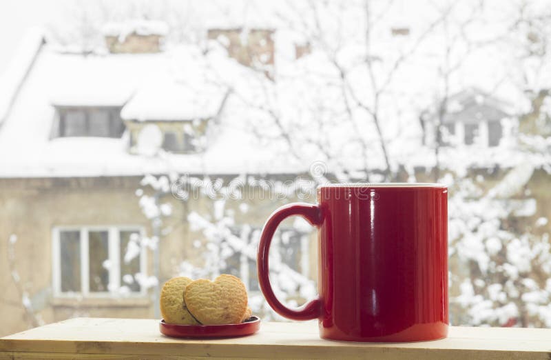 Coffee in the snow stock photo. Image of snowflake, morning - 53052256