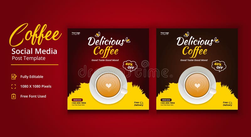Coffee Social Media Post Template, Coffee Shop Social Media Template ...