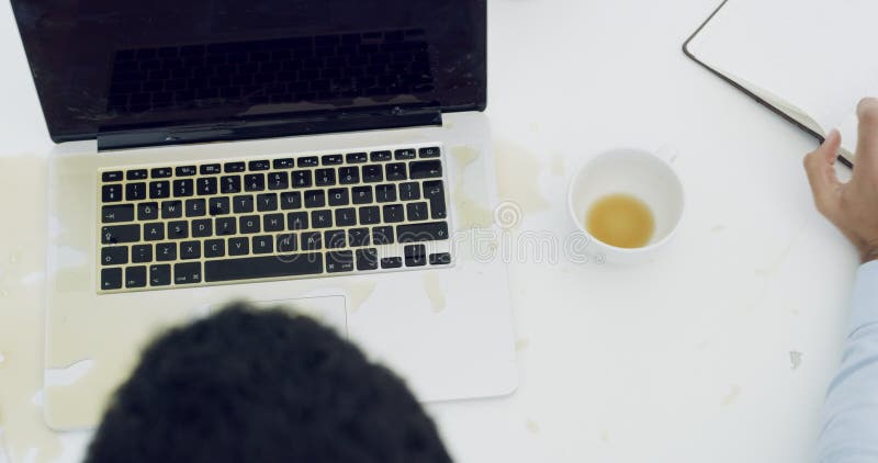 Coffee Spill, Computer and Business Man with Mess, Damage or Disaster ...