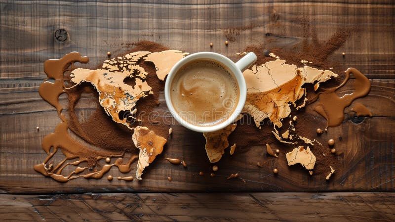 Coffee Spill on Table Forms World Map Stock Illustration - Illustration ...