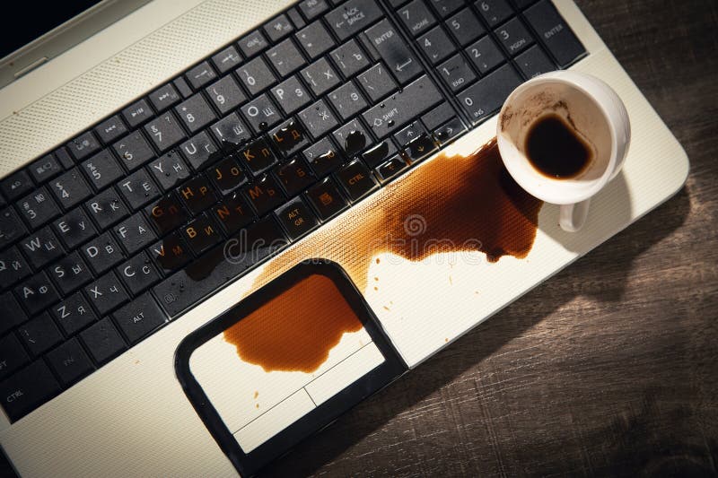 Coffee Spilled Over Laptop Keyboard Stock Image - Image of technology ...