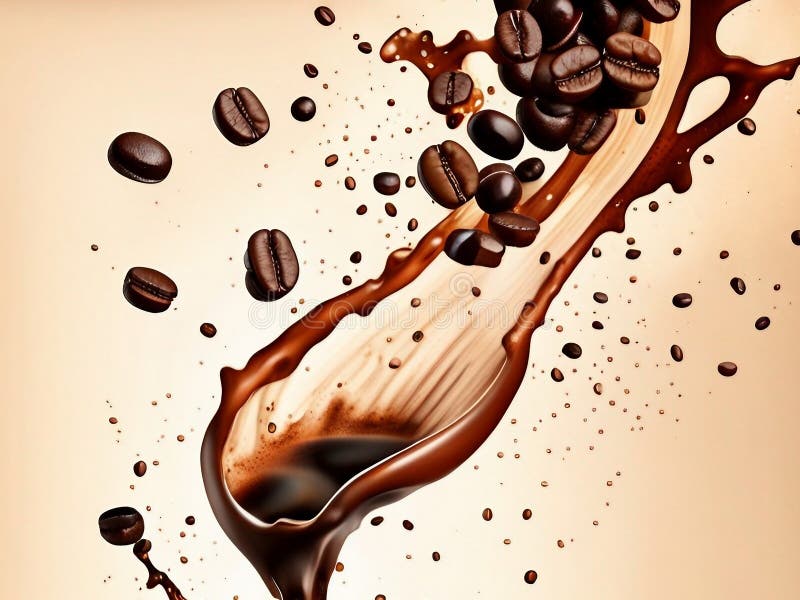 Coffee Splash with Coffee Bean Falling, 3d Render Stock Illustration ...
