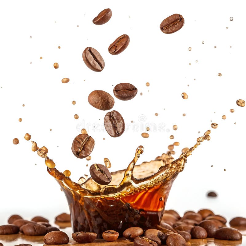 Coffee Splash with Beans Flying Stock Illustration - Illustration of ...