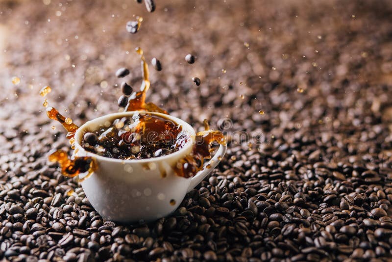 Coffee Splash with Coffee Beans Stock Photo - Image of espresso, beans ...