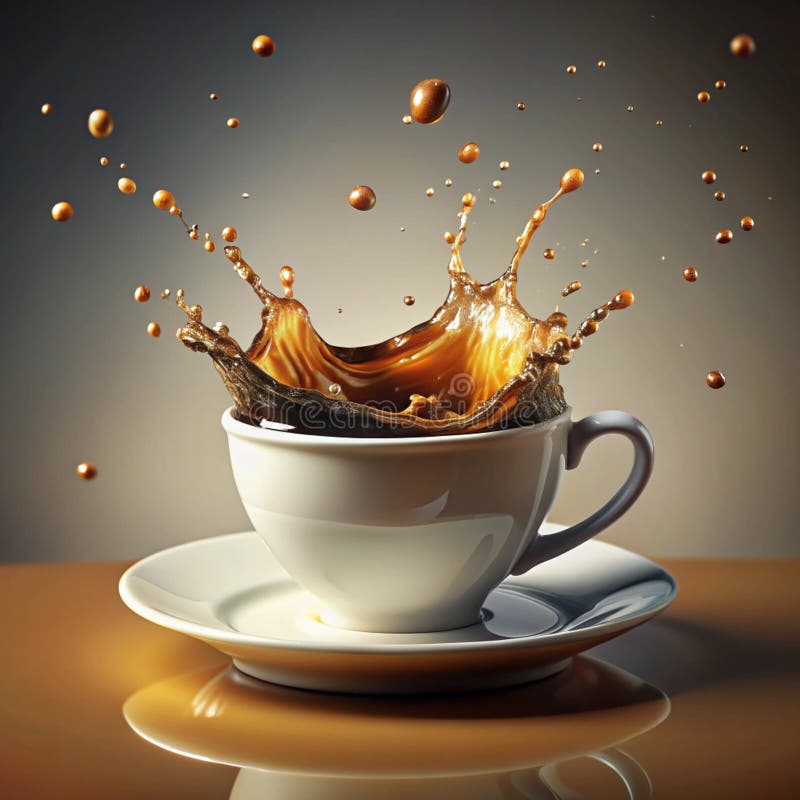 Coffee Splash with Coffee Beans on White Background Stock Illustration ...