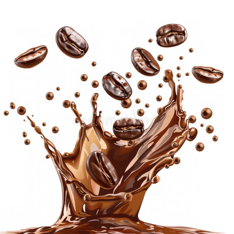 Coffee Splash with Flying Beans, Capturing the Energy on a White ...