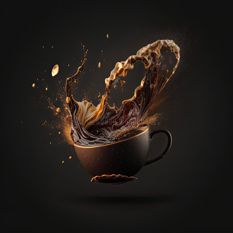 Coffee Splash in Flying Black Ceramic Coffee Cup, Black Background ...
