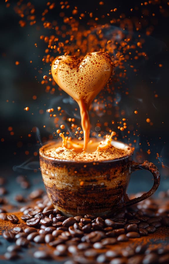 Coffee Splash in the Form of Heart. Heart Shaped Coffee Beans Pouring ...