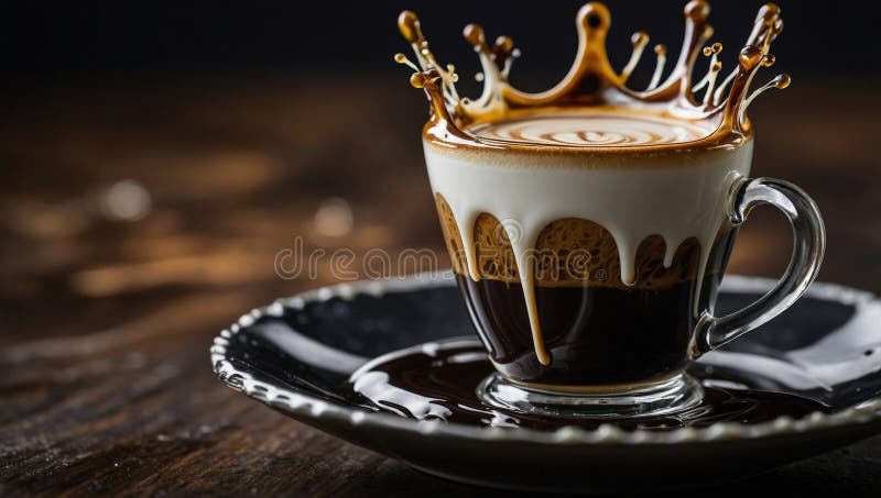 Coffee Splash in a Glass Cup on Wooden Table Surface Stock Illustration ...