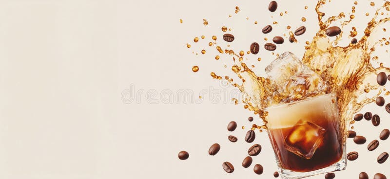 Coffee Splash with Ice, Dynamic Beverage Scene Featuring Coffee Beans ...