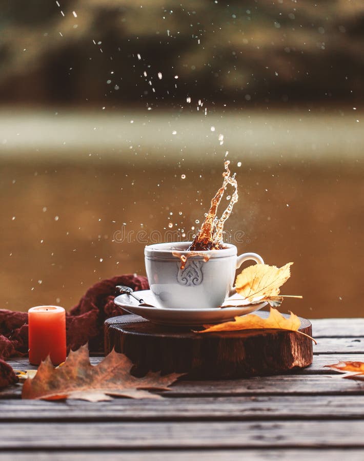 Coffee Splash Outdoor. Autumn Composition Outdoor. Autumn. a Cup of Hot ...