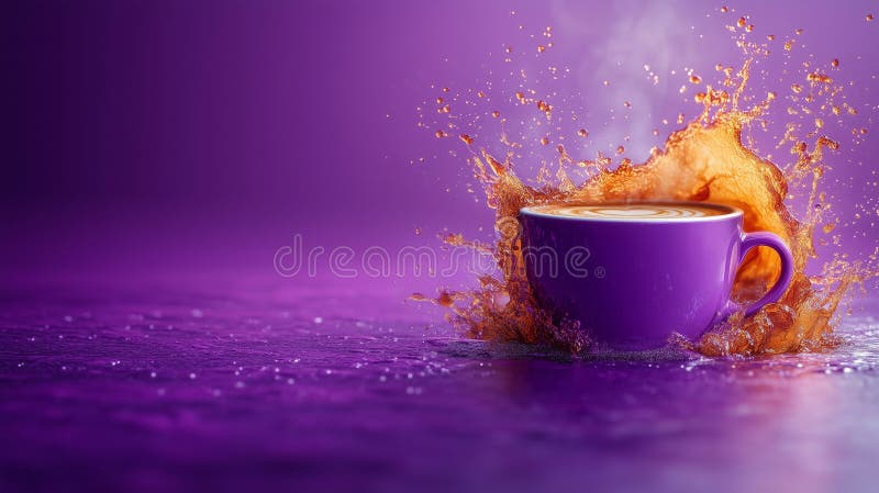 Coffee Splash in Purple Cup with Vibrant Background Stock Image - Image ...