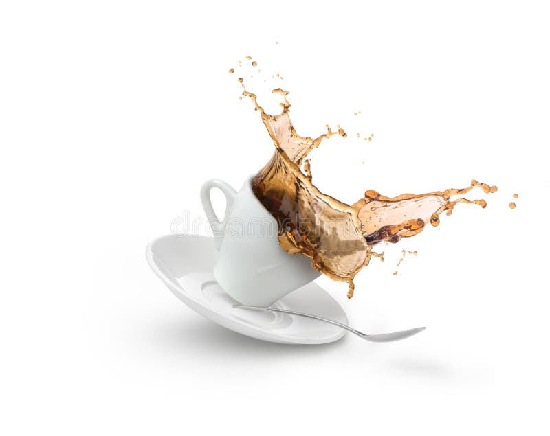Coffee splash in white cup stock image. Image of drop - 157551985