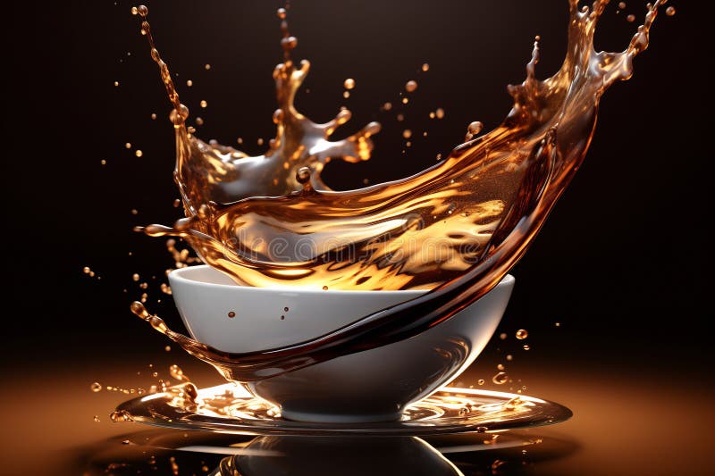 Artistic Coffee Cup Latte Art Cream Splash Dark Background Stock Photos ...