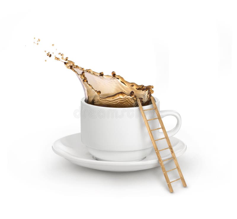 Coffee Splash in White Cup and Wooden Ladder Stock Photo - Image of ...
