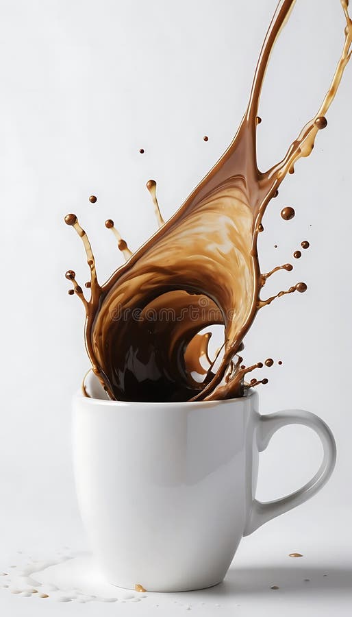 Coffee Splash in White Mug Capturing Dynamic Pour and Creamy Texture ...