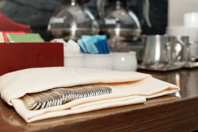 Coffee Spoon Stack in Cloth on Kitchen Table Stock Image - Image of ...
