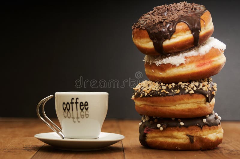 Coffee and a Stack of Donuts Stock Image - Image of sweets, pastry ...
