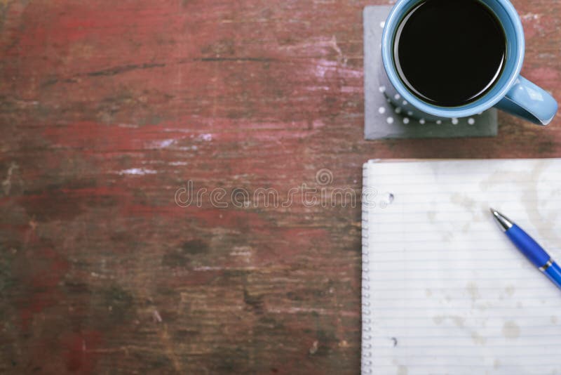 Coffee with Stained Note Pad and Pen with Copy Space Stock Image ...