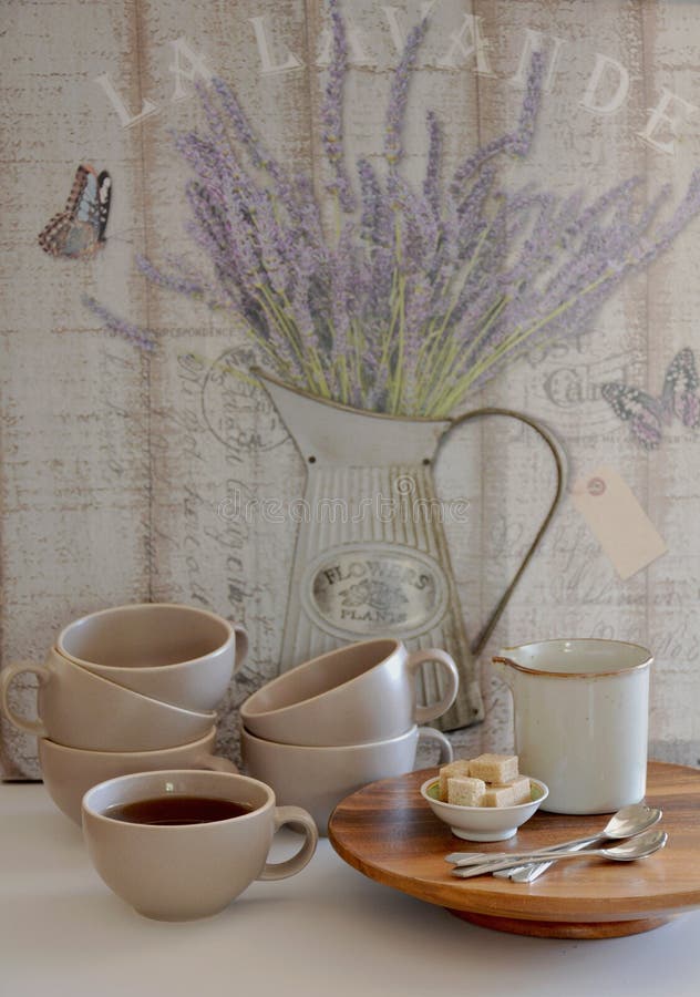 Coffee Station with Lavender Background Stock Image - Image of sugar ...