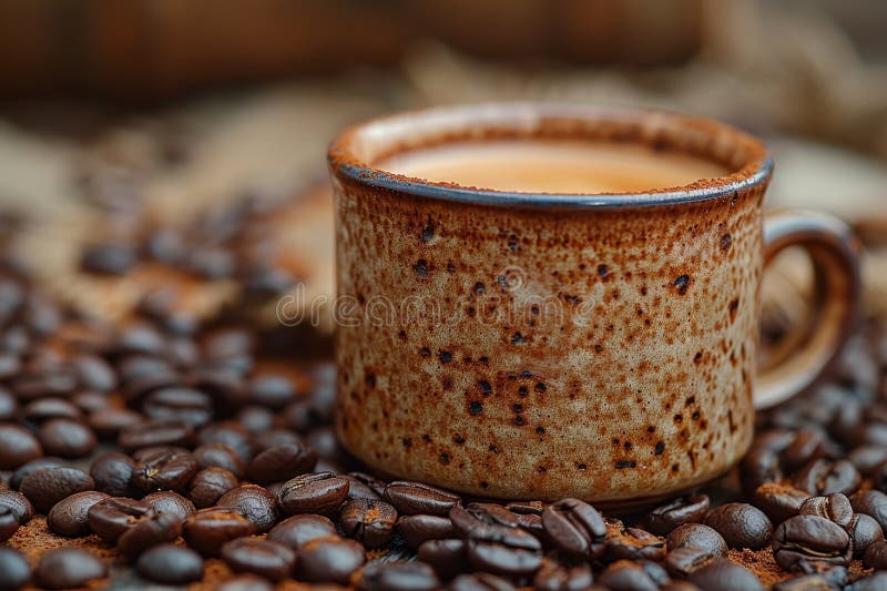 Coffee Still Life a Cup of Brew Surrounded by Scattered Coffee Beans ...