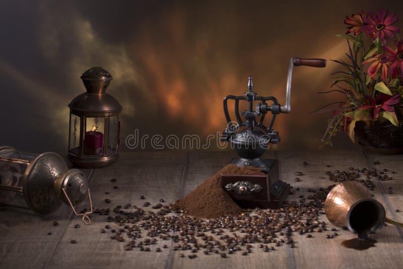 Coffee Still Life in Rustic Style Stock Photo - Image of ingredient ...