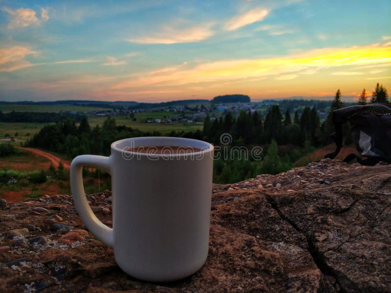 Coffee, sunset, forest stock photo. Image of coffee - 155654906