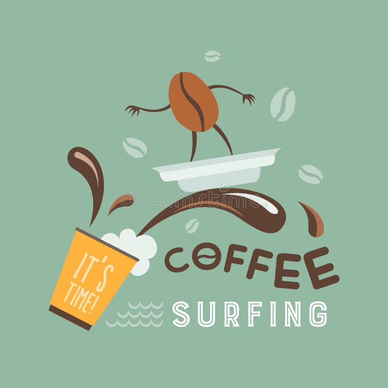 Coffee surfing stock vector. Illustration of bean, water - 73488439