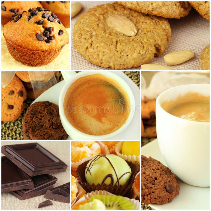 Coffee and sweets collage stock photo. Image of dessert - 24559326
