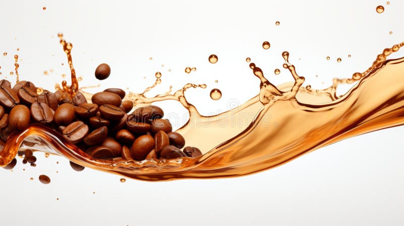Coffee Swirl Splash with Bubbles, Beans in 3d on White Background ...