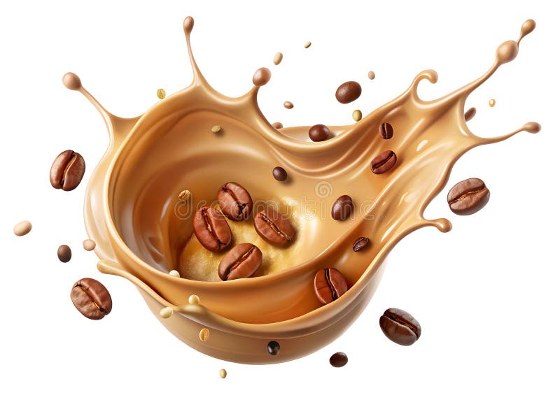 Coffee Swirl Splash with Falling Beans on Transparent Background Stock ...