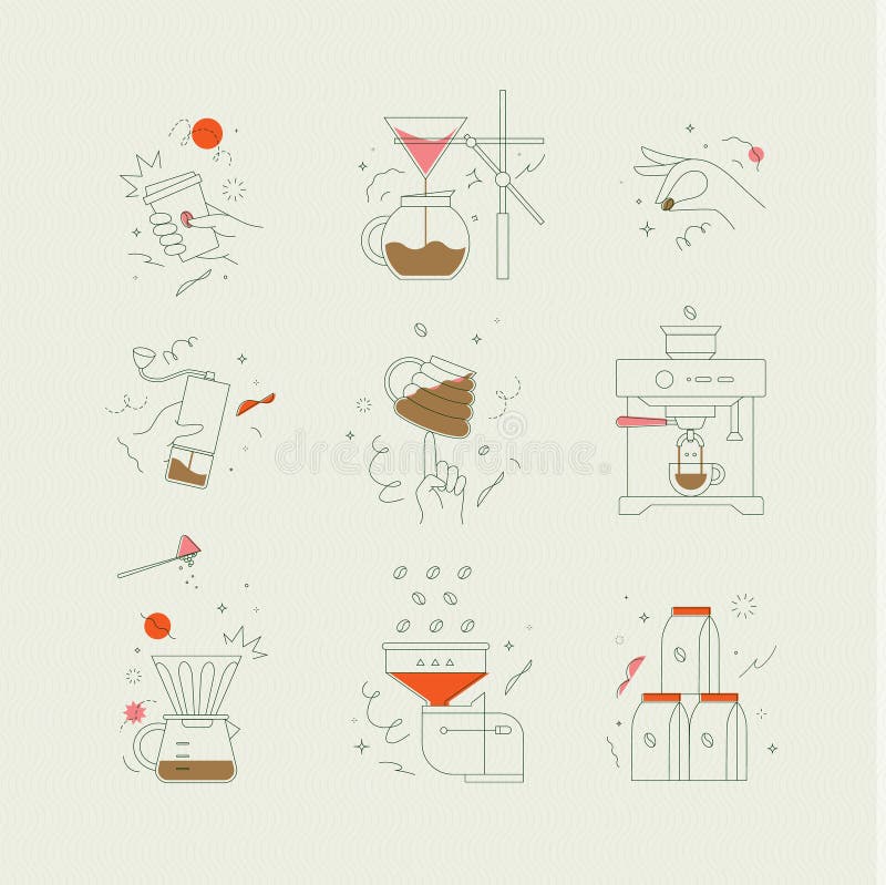Coffee Symbols Set Light Yellow Color Bg Stock Illustration ...