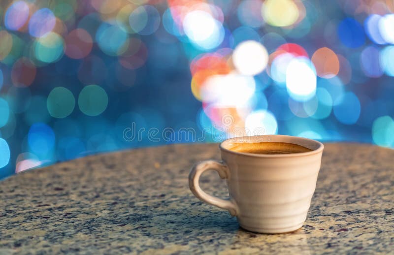 Coffee on a Table Above the City Lights at Night Stock Photo - Image of ...