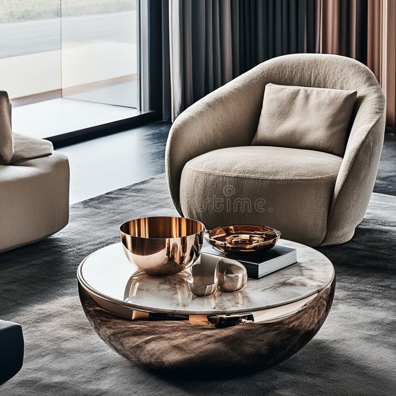 Compact Coffee Table Combining Metal and Marble Stock Photo - Image of ...